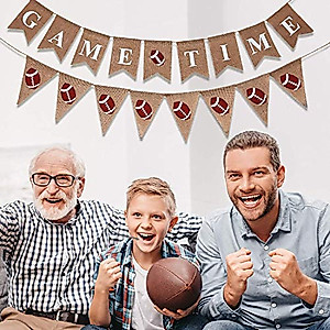 2 Pieces Football Game Time Banner Football Bunting Banner Sports Burlap Banner Rustic Football Decoration for Football Theme Baby Shower Gender Reveal Party