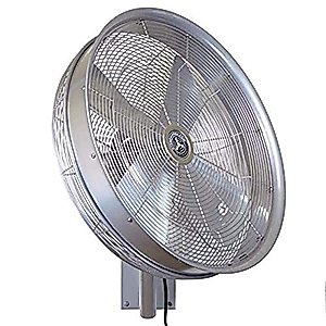 Hydromist Oscillating Wall Mounted Outdoor-Rated Fan, 3-Speed Control on Cord, Alum Fan Blade, Mounting Bracket and Black Cover Included, 24”, Silver