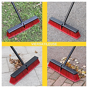 18" Push Broom Outdoor Heavy Duty, Snow Broom with Long Handle, Shop Broom Garage Push Broom for Garden, Patio, Garage, Bathroom, Kitchen, Tub, Carpet, Tile, Deck, Concrete, Industrial (RED)
