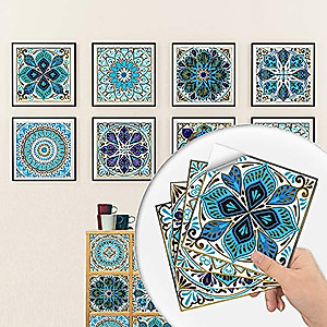 25 PCS Mandala Style Tile Sticker, 4x4 Inch(10x10cm) Traditional DIY Murals, Tile Waterproof Oil Proof Removable Decals for Bathroom & Kitchen Backsplash Oil Proof Wall Stickers (MTL-01)