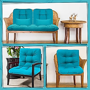 Maitys 5 Pieces Waterproof Outdoor Cushions Couch Cushion Set Wicker Chair Cushions Group Loveseat Cushions Lumbar Pillows for Patio Backyard Porch Garden Furniture (Peacock Blue)