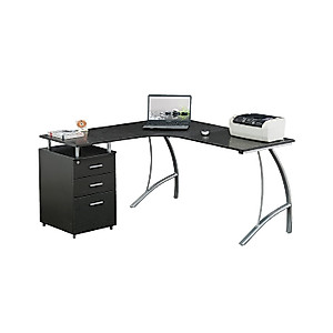 Techni Mobili Modern L Shaped Computer Desk with File Cabinet and Storage, Workstation Table with MDF Panels and PVC Laminate Veneer Surface, Espresso