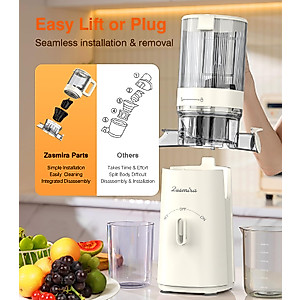Cold Press Juicer, Updated Masticating Juicer Machines with 5" Feeding Chute Fit Whole Fruits &Vegetables, 99.6% Juice Purity, Streamlined Parts Easier to Clean/1.5L Capacity/2 Cups Included