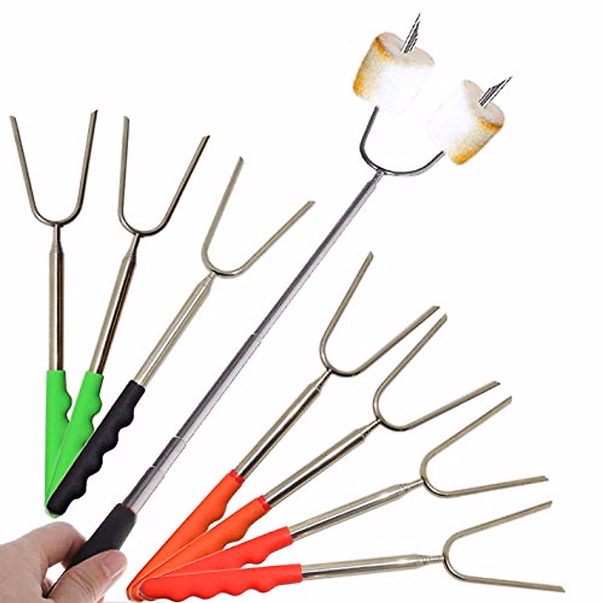 EX ELECTRONIX EXPRESS 8 Pack Extra Long Telescoping Marshmallow Roasting Sticks with Storage Bag - Extends to 33 Inches, Shrinks to Less Than 10 Inches for Travel - Perfect for Camping