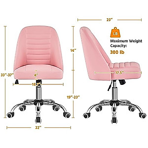 Yaheetech PU Leather Armless Office Chair Mid Back Desk Chair Computer Task Chair Modern Vanity Chair with Rolling Wheels, Metal Base Pink