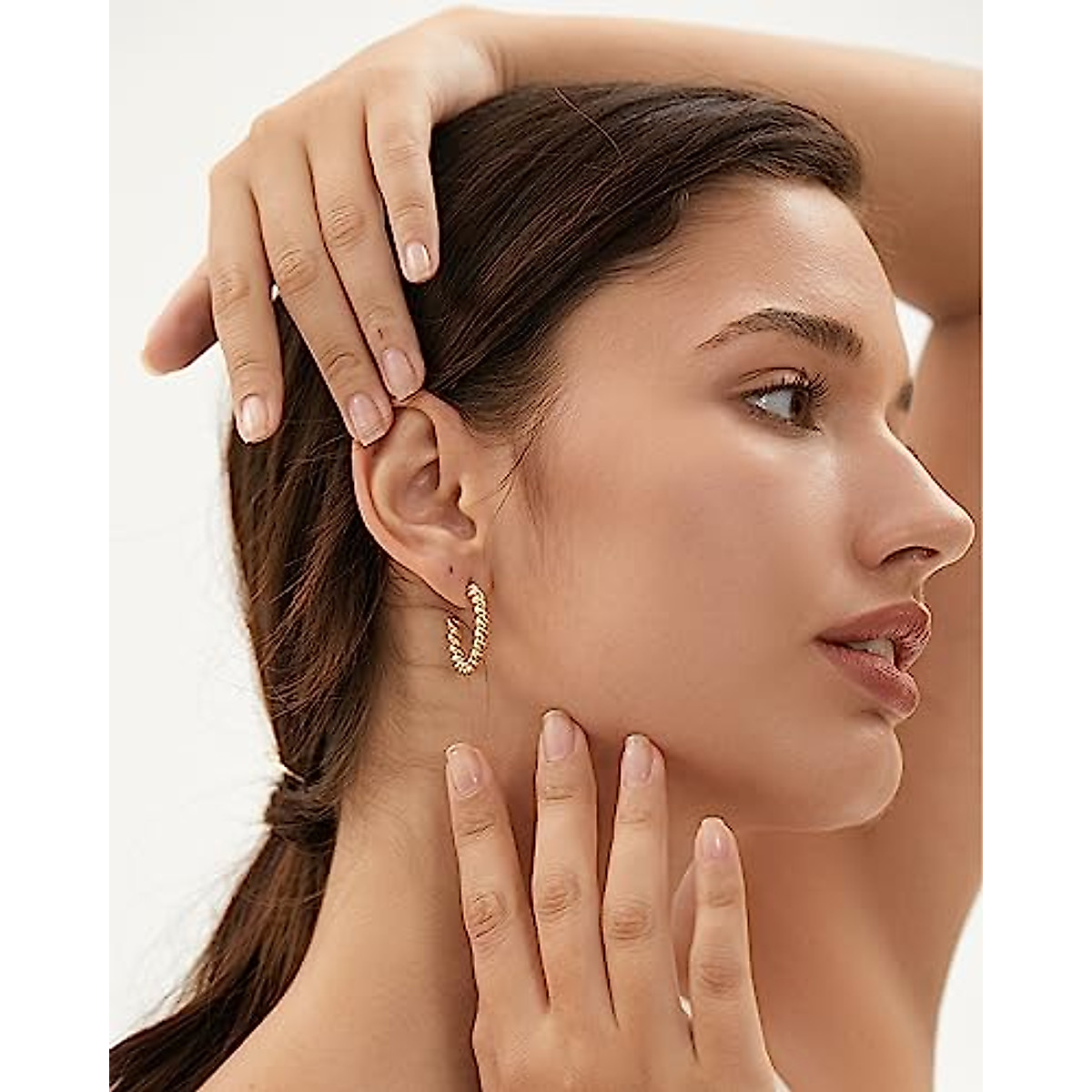 Gold Hoop Earrings Set Women: 14k Plated Hypoallergenic Open Chunky Jewelry Girls Large Thick - Big Thin Lightweight Stainless Steel Golden Loop Earring Pack (Gold)