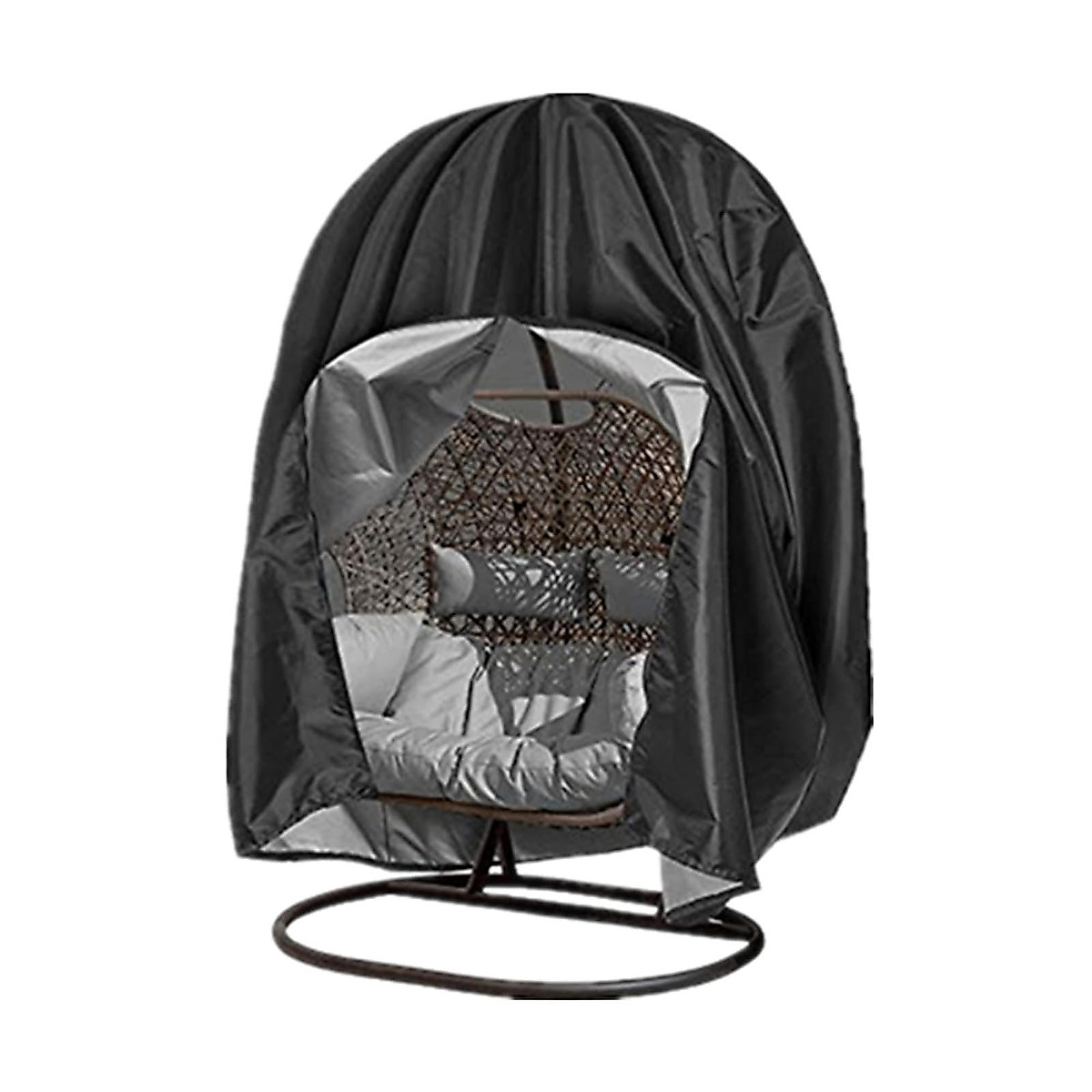 ASkinds Patio Hanging Egg Chair Covers with Zipper, Durable Double Wicker Egg Swing Chair Covers 91" Hx80 D Waterproof Resisatnt Outdoor Garden Chair Cover, Windproof Hanging Chair Cover(Black)