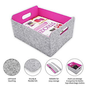 Welaxy storage baskets Felt Foldable Storage bin Shelf Bins Fabric Organizer box for cables Toys Books Clothes Home Office dorm Closet Nursery Laundry organise (hot pink)