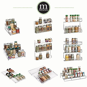 mDesign Expandable Plastic Deluxe Spice Rack, Drawer Organizer for Kitchen Cabinet Drawers - 3- Tier Slanted for Spice Jar, Food Seasoning Bottle Storage, Easy Install - Ligne Collection - Clear