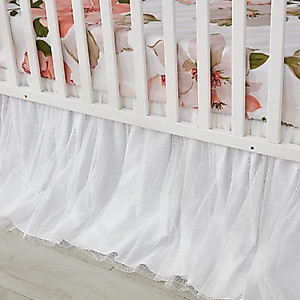 Brandream Sunny Floral Crib Bedding Sets for Girls Nursery Set 3-Piece Farmhouse Comforter Set, Baby or Toddler Fitted Sheet, Double Lace Crib Bed Skirt, Cotton