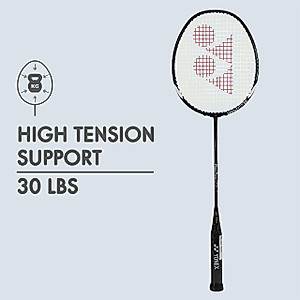 YONEX Muscle Power 29 Carbon Graphite Strung Badminton Racket with Full Racket Cover (Black/White) | for Intermediate Players | 85 Grams | Maximum String Tension - 30lbs