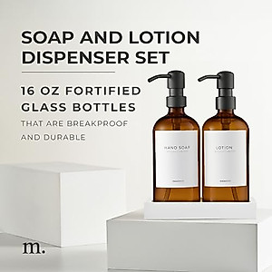 MaisoNovo Shampoo and Conditioner Dispenser with Wall Mounts - 2 Amber Bottles + Concrete Tray
