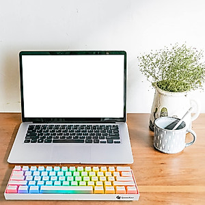 GK GAMAKAY MK61 RGB Pudding Keyboard, 61 Keys Gateron Optical Switch PBT Pudding Keycaps, Hot Swap Backlit Ultra-Compact Wired Gaming Keyboard for Windows Mac PC Gamers (Yellow Switch V2, White)