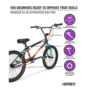 Hyper Nitro Circus RWilly BMX Bike 20 Inch for Kids or Adults, Single Speed, Front and Rear Sprockets, Steel BMX Frame. 360 Handlebar Rotation. Bike Park Ready BMX Bicycle. Jet Fuel Finish