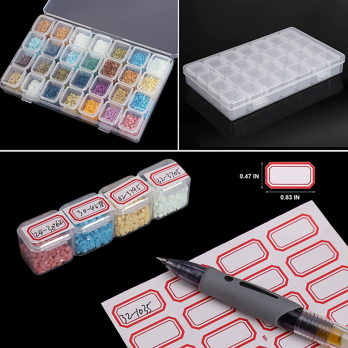 Ecurfu 84 Slots Diamond Painting Storage Containers, 28 Girds 3 Pack, Bead Storage Containers, Diamond Art Organizer Box, Diamond Painting Accessories, Embroidery Storage with Label Stickers