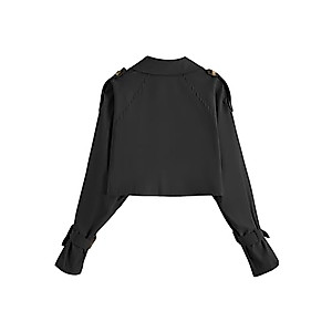 Verdusa Women's Button Front Buckle Raglan Sleeve Crop Jacket Trench Coat Black Large