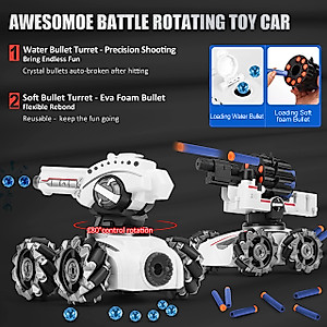 CXJ 3 Head RC Car,Rc Tank Car Shooting Water Bullets Remote Control Car, Kids 4WD Battle Stunt Car, Blow Bubble, Shoot Foam Darts, 360°Rotating, LEDs, Music, Toy Gifts for 6-15 Years Old Boys Girls