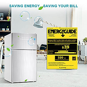 Frestec Mini Fridge with Freezer, Small Refrigerator, 2 Door Mini Fridge for Bedroom, 3.2 Cu.Ft, Low Noise,7 Settings Temperature Adjustable Control (Silver)