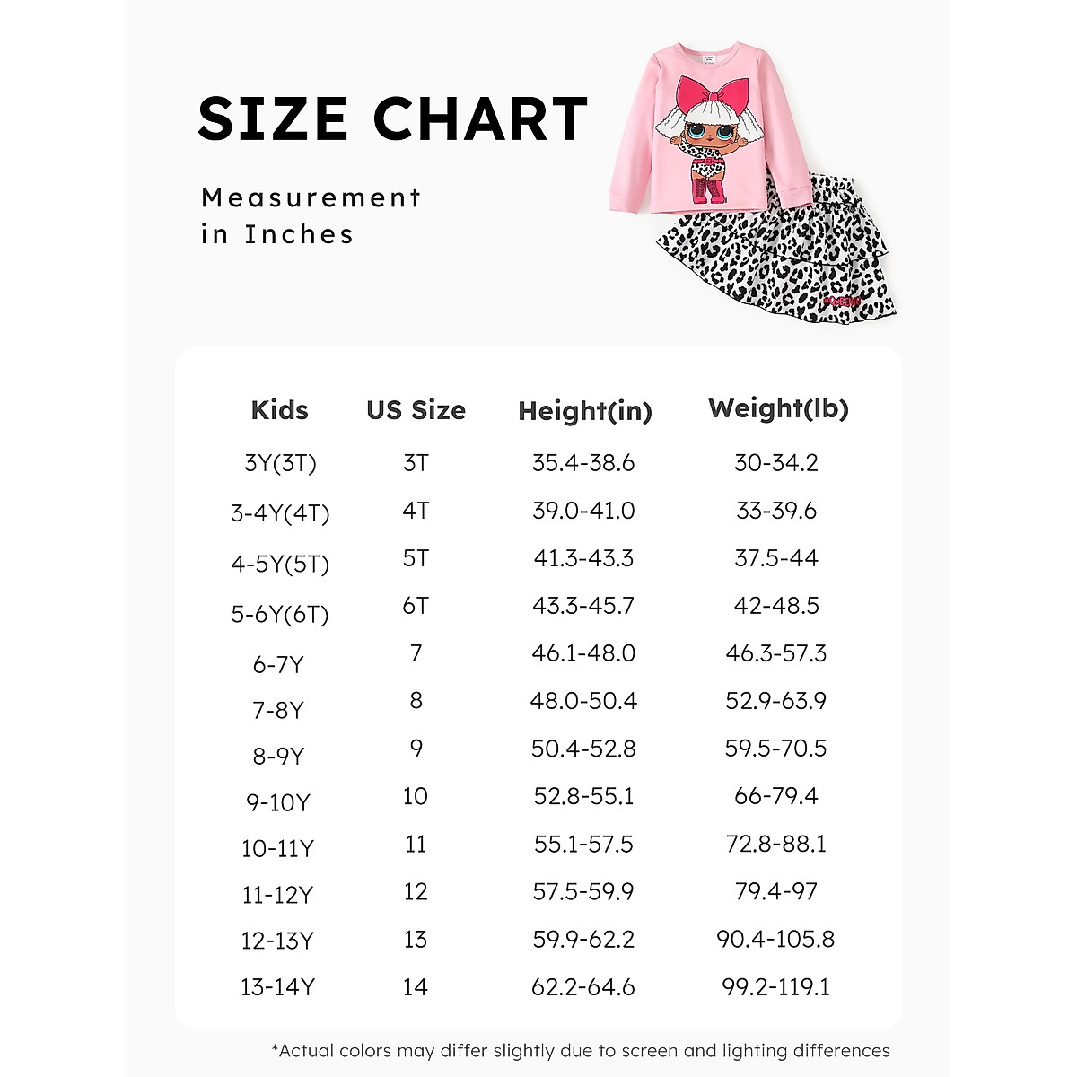 L.O.L. Surprise! Girls 2pcs Print Tee and Leopard Layered Skirt Set Casual Long Sleeve T-shirt and Cake Skirt Party Outfit Pink 5-6 Years