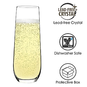 FAWLES Stemless Champagne Flutes Set of 12, Crystal Glass, 8 oz Champagne Glasses, Prosecco Mimosa Glasses Set