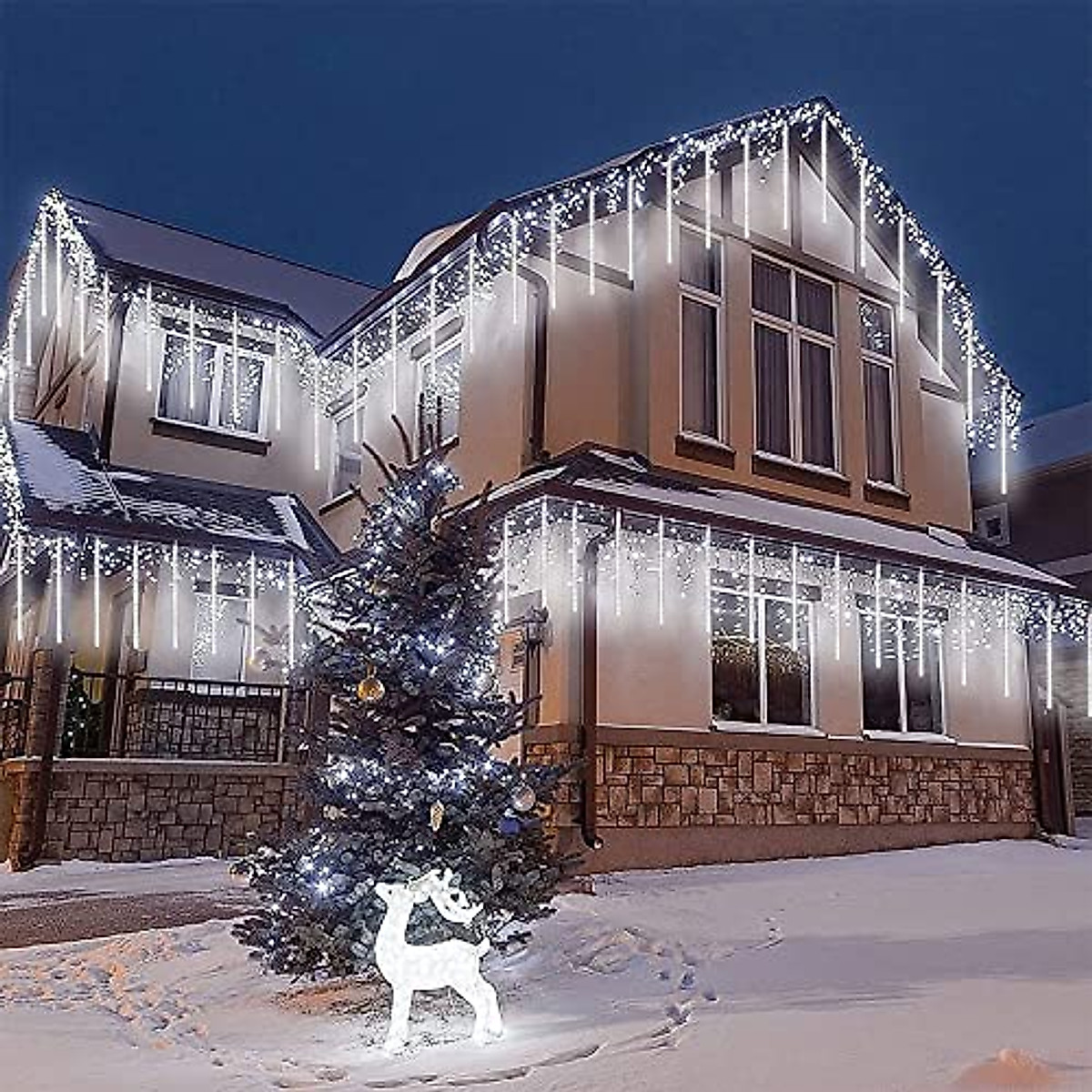 Meteor Shower Light 80cm 8 Tubes 576 LED Waterproof Falling Rain Lights Snow Falling for Home Decor Wedding Garden, White