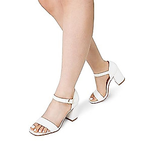 DREAM PAIRS Women's High Chunky Heels Square Toe Block Ankle Strap Dress Shoe Ladies Pump Sandals, WHITE Size 8.5, SDHS2377W