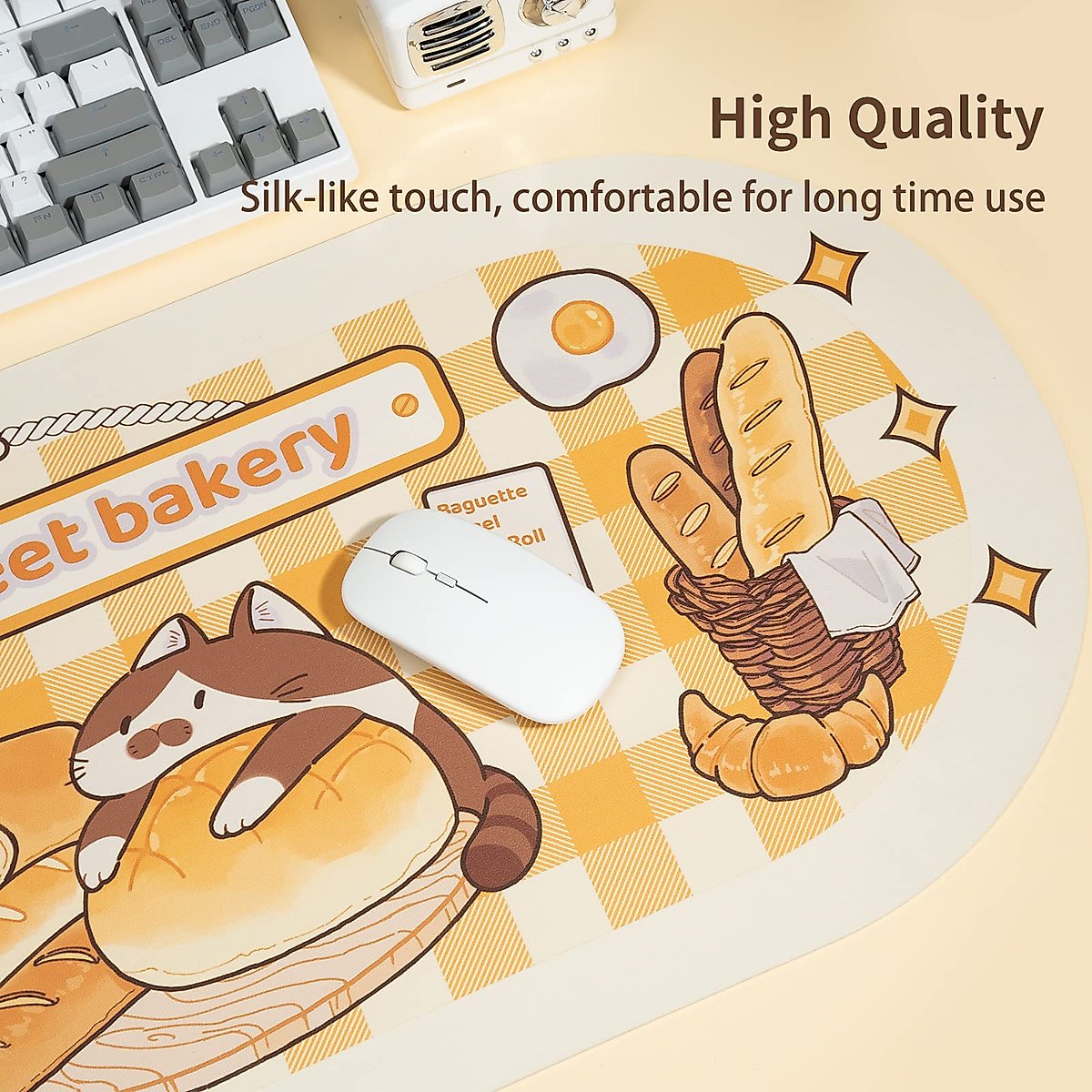 GeekShare Cute Cat Bakery Mouse Pad - Large Non-Slip Base PU Desk Mat for Keyboard and Mouse, Perfect for Gaming, Writing, or Home Office Work