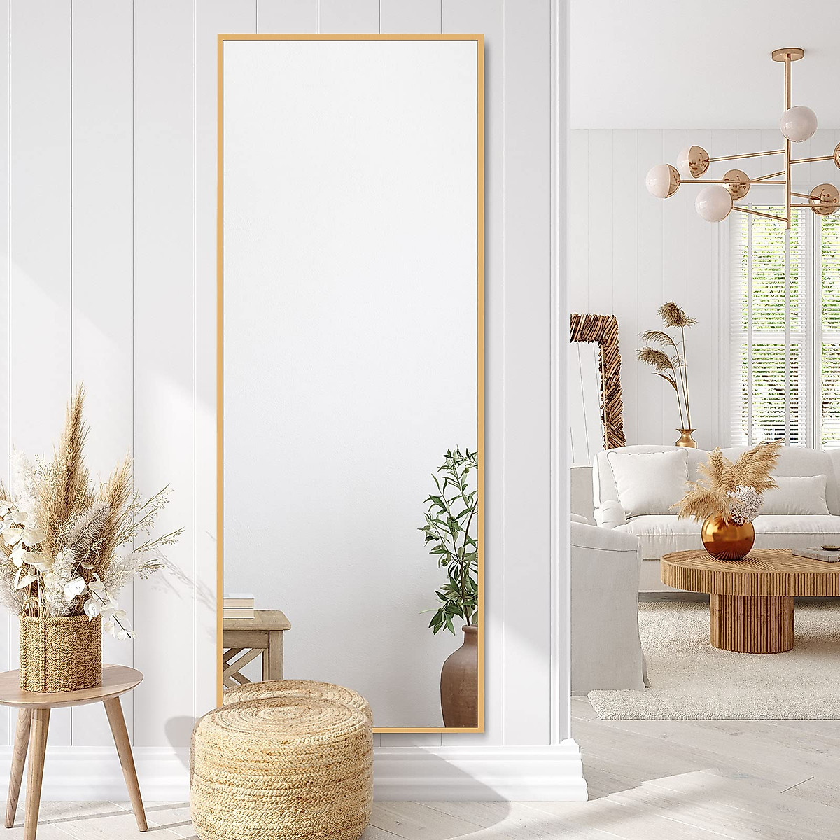 NeuType Full Length Mirror Wall Mirror 59" x 20" Gold Aluminum Alloy Frame Full Body Mirror Standing Mirror Floor Mirror for Living Room Bedroom Hallway Dressing