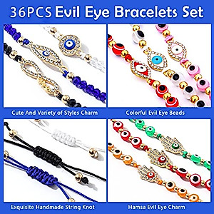 BONITTER 36 Pcs Evil Eye Bracelets Pack Mexican Braclets Set Ojo Bracelet Protection Amulet Anklets Jewelry Gift for Women Men