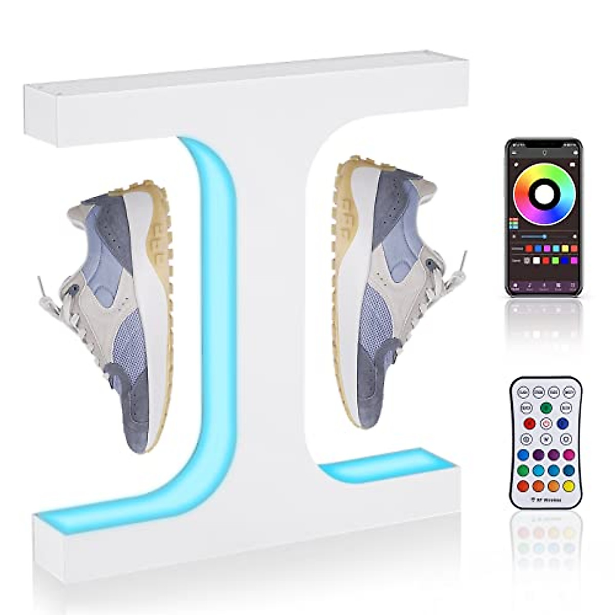 Upgraded Levitating Shoe Display Stand, LED Floating Shoe Display, Smart Phone Remote Control for Shoe Weight <550g Magnetic Levitating Sneaker Stand for Shoes Collectors Advertising Exhibition Shoe