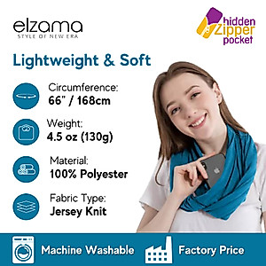elzama Infinity Loop Solid Color Scarf With Hidden Zipper Pocket For Women - Lightweight Travel Neck Wrap