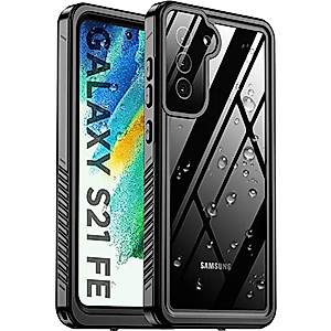 Temdan Samsung Galaxy S21 FE Waterproof Case, Slim Fit, Heavy Duty Protection, 6.4-inch Screen Protector - Black