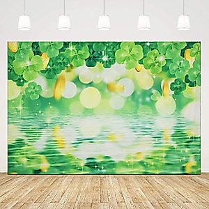 3x5ft Happy St. Patrick's Day Backdrop Shiny Spring Green Clovers Backdrop for Photography Green Shamrock Photo Background for St Patrick’s Day Decoration for Children Adult Festival Celebration Party