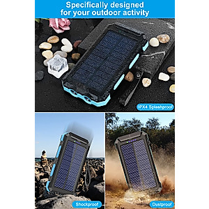 Power-Bank-Portable-Solar-Charger-30000mAh Battery Pack with Emergency LED Flashlight & 2x2.1A USB-A Output Ports Compatible with iPhone 14/13 Series, Samsung, and More, Perfect for Hiking, Camping