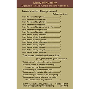 Litany of Humility 3 x 4 Inch LAMINATED Holy Card (5-pack) with Two Free Prayer Cards Included