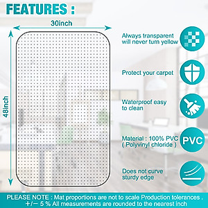 Office Chair Mat for Carpeted Floors, 30'' x 48'' Clear Computer Desk Chair Mat for Low and No Pile Carpeted Floors, Thick and Sturdy Carpet Protector, Easy Glide and Flat Without Curling