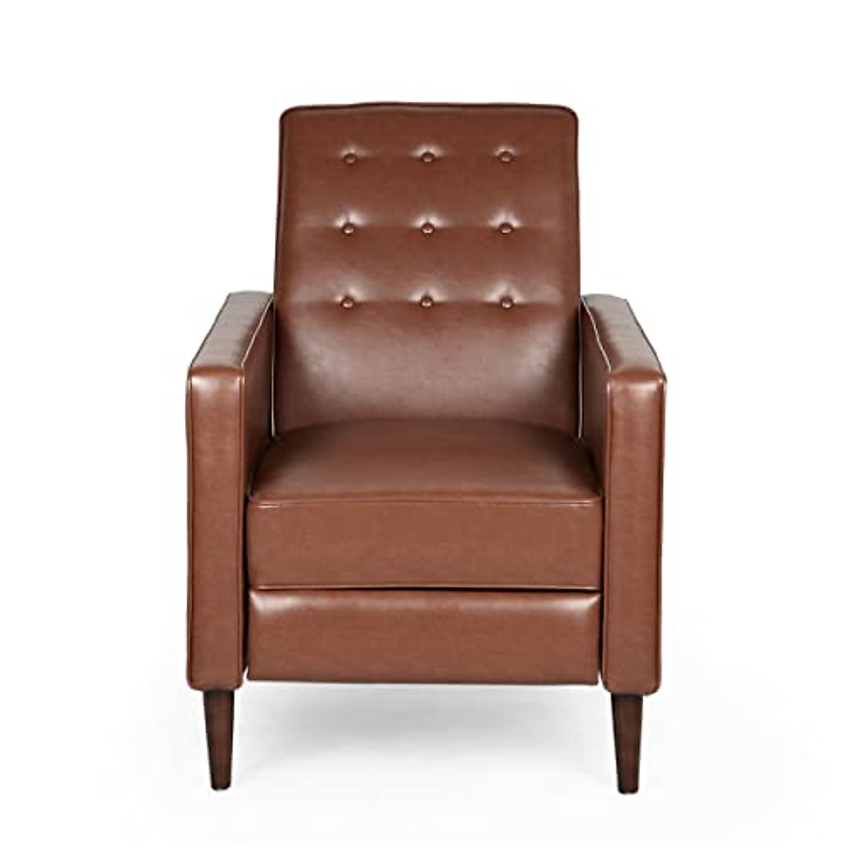 Christopher Knight Home Randolph Mid-Century Modern Button Tufted Recliner, Cognac Brown, Dark Espresso