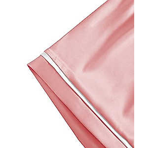 LYANER Women's Satin Silky Short Sleeve Button Shirt Sleepwear 2Piece Pajama Set Coral Pink Small