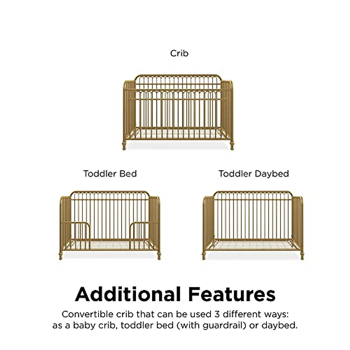 Little Seeds Raven 3-in-1 Convertible Metal Crib, JMPA Certified, Gold