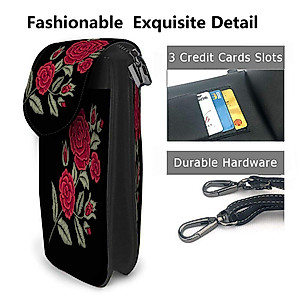 Beabes Red Rose Crossbody Cell Phone Purse Flower Floral Romantic Watercolor EmbroideryWallet Handbag
