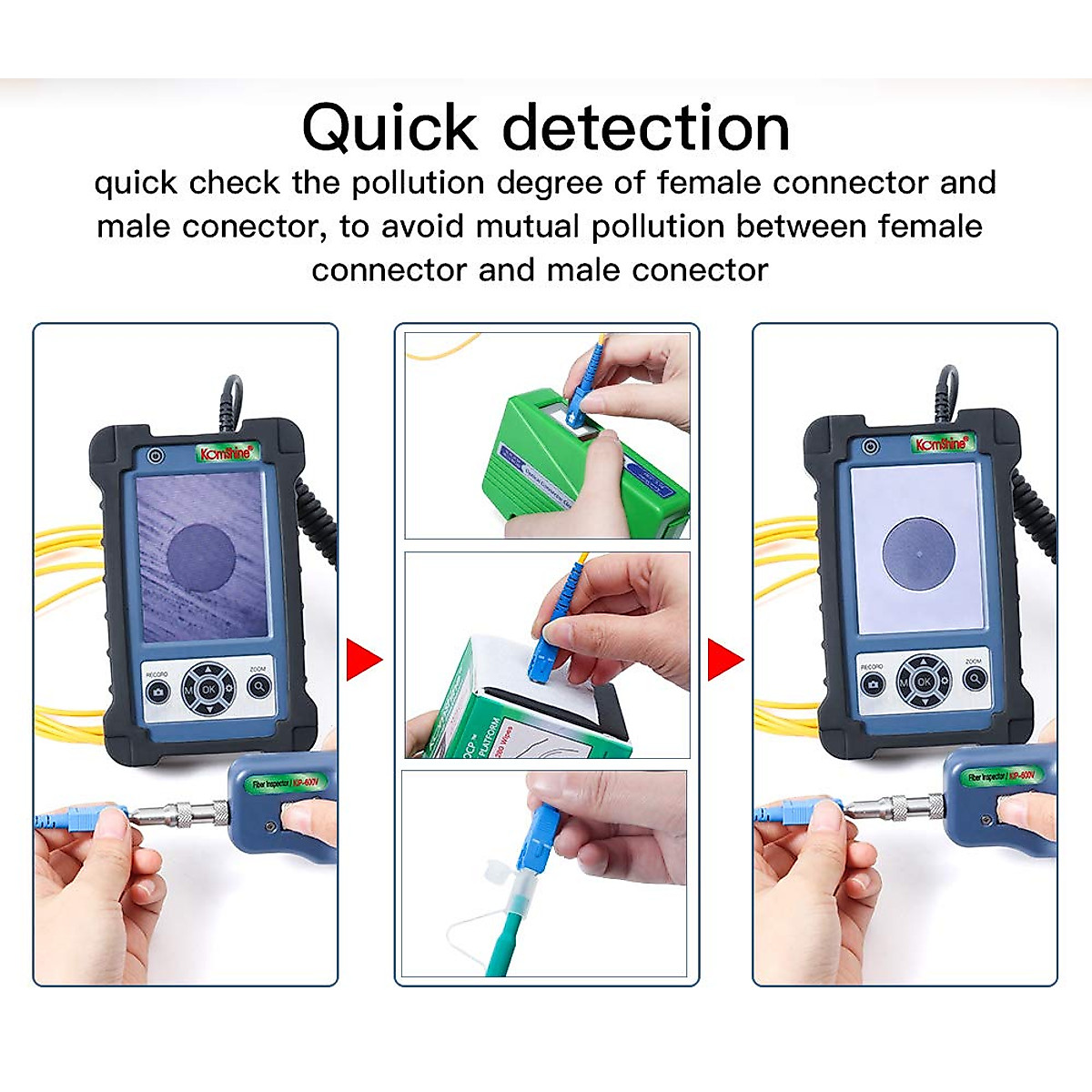 400X Magnification Fiber Optic Inspection Probe KIP-600V, Support Real-time Video Recording + Expansion of TF Card + Four UPC Tips + 3.5 inch HD LCD Display + 4,000mAh Large Battery Capacity FTTX Tool