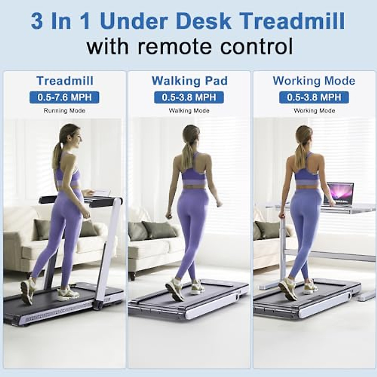 AHGOKL Treadmills for Home, 3 in 1 Foldable Treadmill, 3.0HP Walking Pad Treadmill Standing Under Desk for Office and Apartment, Portable Running Machine Max 300 LBS with Speaker, APP, Remote Control
