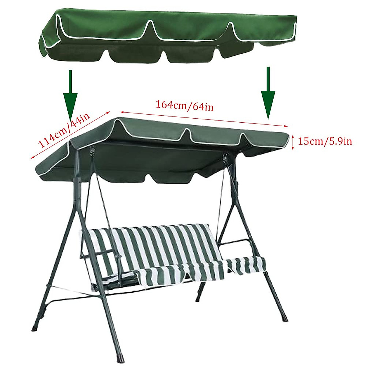 Swing Canopy Replacement Top, Outdoor Patio Swing Canopy Replacement, 3 Seat Swing Canopy Replacement Cover for Porch Patio Garden Seat (Green/64 * 44 * 5.9)