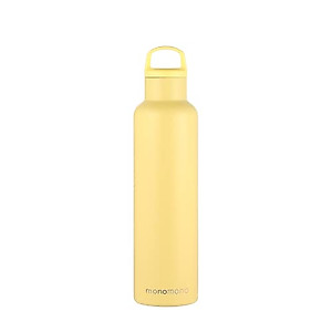 monomono 24oz Double Insulated Water Bottle With Handle Lid, Stainless Steel Gym & Sports Water Bottle for Men, Women & Kids, Hot and Cold, Leakproof, Toxic Free & BPA Free Water Bottle, Pastel Yellow