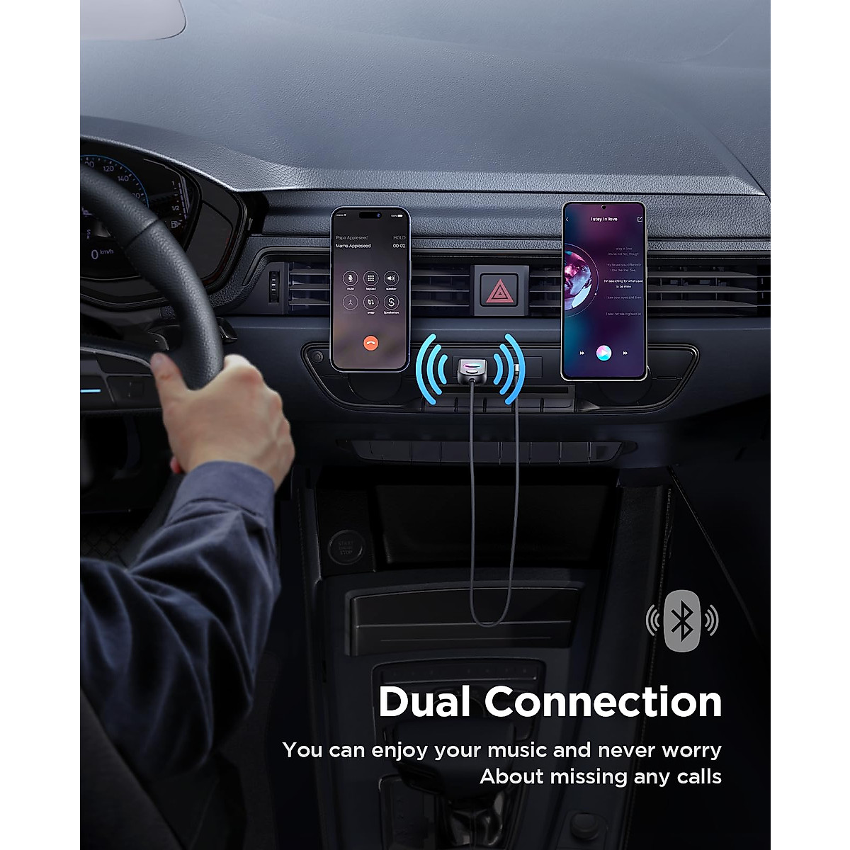 JOYROOM Bluetooth 5.3 Car Adapter [ENC Noise Cancellation] AUX Bluetooth Receiver for Car 3.5mm Jack Kit with Built-in Microphone Aux Input for Car Speaker/Hands-Free Call/Home Stereo/Wired Headphones