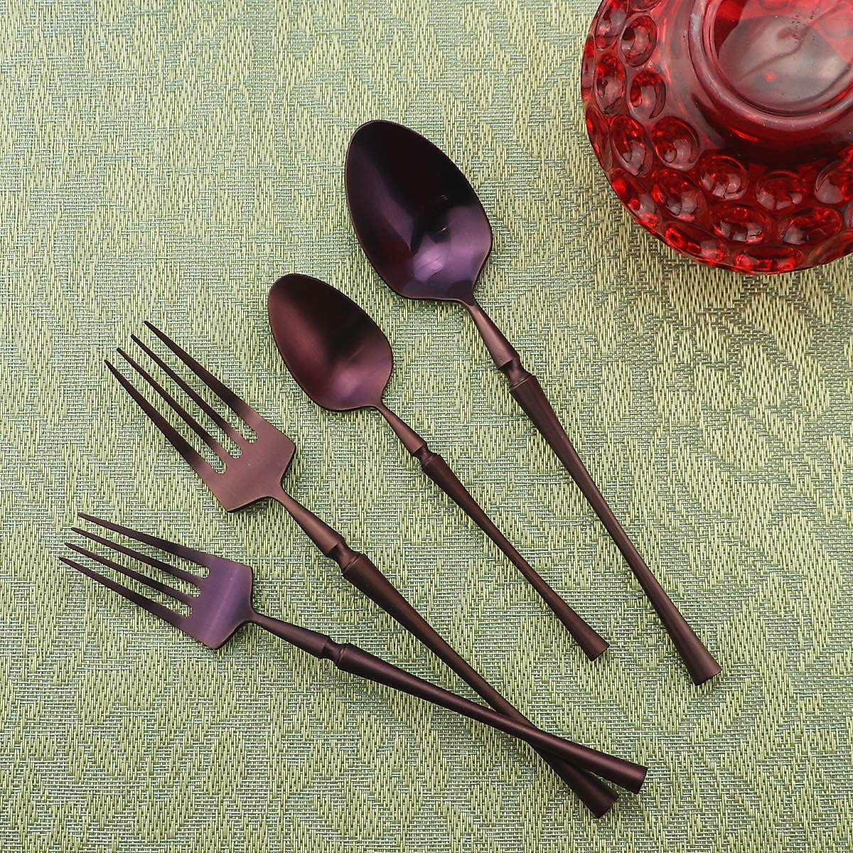 Gugrida Unique & Beautiful Flatware Set - 20 Piece Iridescent Silverware Sets | 18/10 Stainless Steel Reusable Cutlery Set | Purple Utensils Service For 4 with Dessert Fork, Knife, Spoon, Dinner Fork