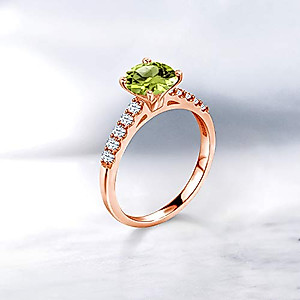 Gem Stone King 1.85 Ct Round Green Peridot White Created Sapphire 10K Rose Gold Ring (Size 7)