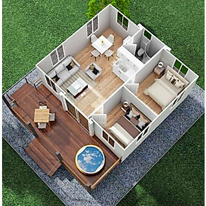 Generic 20Ft Folding Expandable Prefabricated House.Hurricane Proof. Insulated Movable Prefab Home. Prefab Tiny House 2 bedroom/1kitchen/1bathroom, E001-20ft
