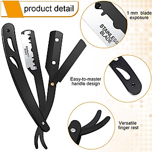 Barber Straight Razor Straight Edge Shaving Razor Manual Shaver with Neck Duster Brush and 40 Pieces Double Edge Blades for Hair Salons