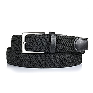 BSLLNEK Elastic Braided Belt, 1 3/8", Woven Stretch Belt for Golf Casual Jeans Shorts Pants (Black, Medium (33-36" Waist))